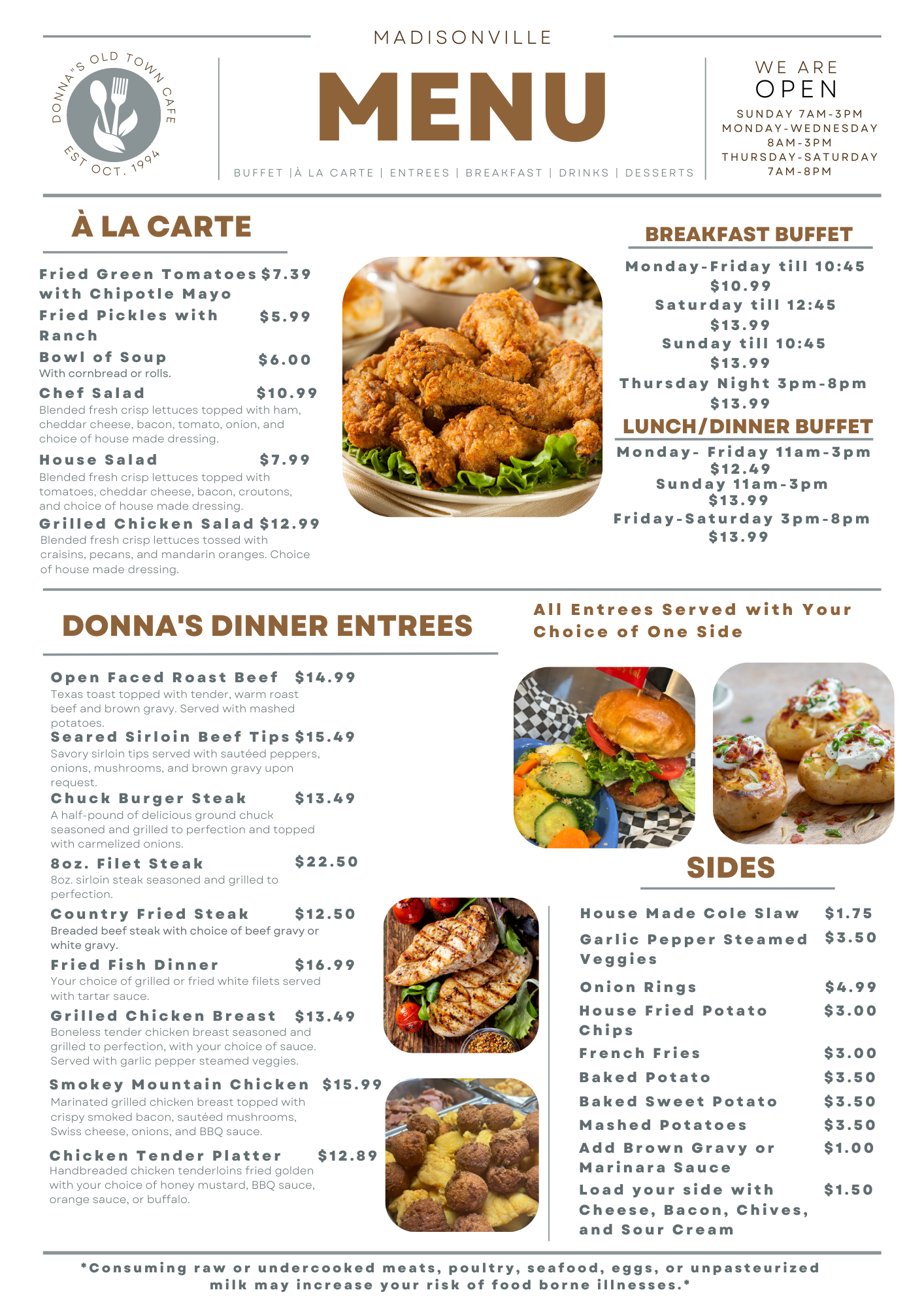 Menu – Donna's Old Town Cafe